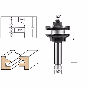 LEATBUY 1/2 Inch Shank Router Bit Set 3 PCS Round Over Raised Panel Cabinet Door Rail and Stile Router Bits, Woodworking Wood Cutter, Wood Groove Tongue Milling Tool(1/2-double)