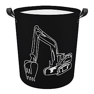 Excavator Operator Foldable Laundry Basket Waterproof Hamper Storage Bin Bag with Handle 16.5"x 16.5"x 17"