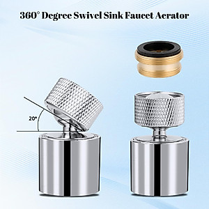 Hibbent Dual-function Metal Faucet Aerator, 2-Flow Big Angle Rotate Kitchen Sink Aerator 360 Degree Swivel Sink Sprayer Attachment, 55/64 Inch Female Thread, Chrome