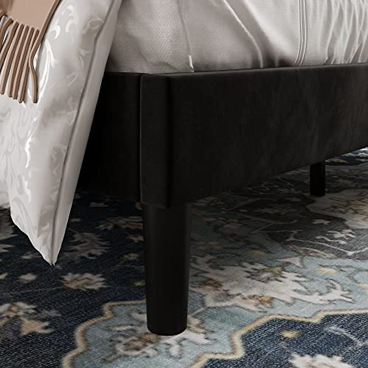 Allewie Full Size Bed Frame with Velvet Tiara Headboard, Upholstered Diamond Button Tufted Platform Bed, Sturdy Wood Slats Support, No Box Spring Needed, Black