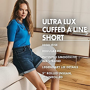 Lee Women's Ultra Lux High Rise Cuffed A-Line Denim Short, Dew Drop