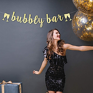 LINGTEER Bubbly Bar Gold Glitter Bunting Banner Perfect for Wedding Bridal Shower Bachelorette Party Gift Keepsake Decorations Backdrop Sign.