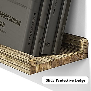 Love-KANKEI Floating Shelves Wall Mounted Set of 2,17 Inch Rustic Wood Wall Shelves for Storage, Bedroom Living Room Bathroom Kitchen Office and More Carbonized Black