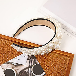 Wiwpar Pearl Headbands Wide Hair Hoop with Pearls Elegant White Pearl Head Band Headwear Bridal Hair Hoop Wedding Hair Accessories for Women Girls (Style 2)