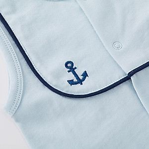 pureborn Baby Boy's Nautical Romper Sleeveless Summer Naval Style Cotton Sailor One Piece Outfit Blue Anchor 6-9 Months