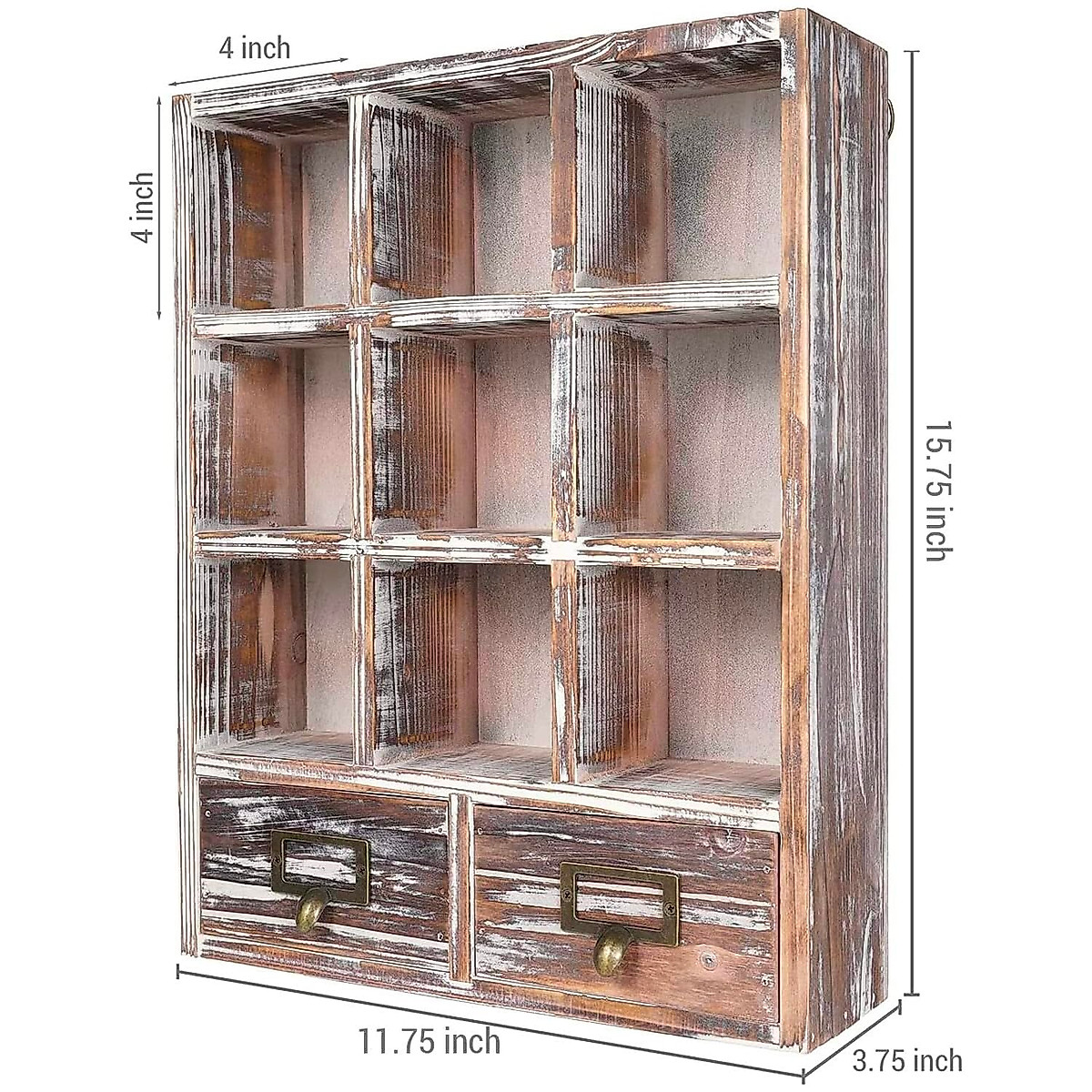 MyGift Wood Shadow Box Shelf, Rustic Brown Wooden Table Top Display Organizer with 2 Pull Out Drawers for Home, Office Decor