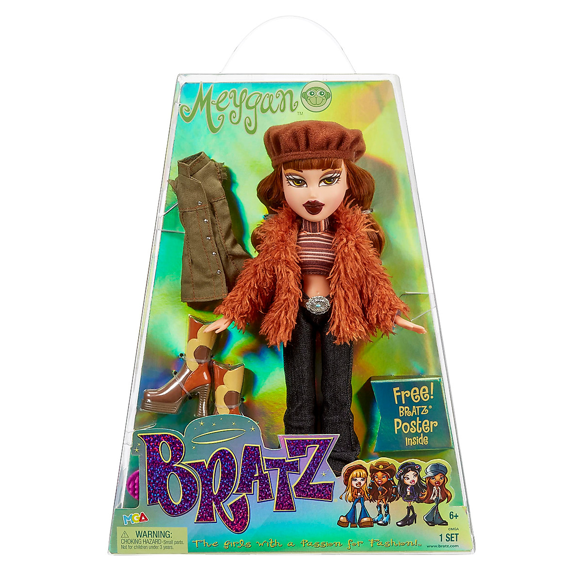 Bratz Original Fashion Doll Meygan with 2 Outfits and Poster (Pack of 1)