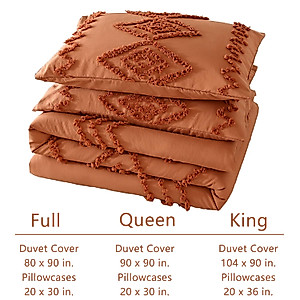 URBONUR Terracotta Duvet Cover Set King Size Burnt Orange, 3PCS Textured Tufted Bedding Set, Geometric Diamond Pattern, Ultra Soft Microfiber Duvet Cover with Zipper Closure, (Rust, King)