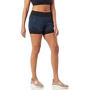 Amazon Essentials Women's Standard-fit Knit Waistband 2-in-1 Woven Running Short (Previously Core 10), Navy/Black, 2X