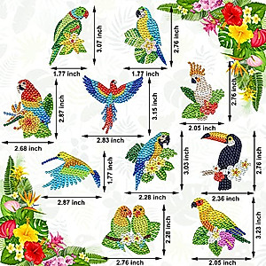 Augisteen 10 PCS Tropical Birds Diamond Painting Keychains Hawaiian Parrots Diamond Art Key Rings Luau Party Hanging Pendants Double Sided 5D Diamond Ornaments for DIY Crafts Summer Party Supplies