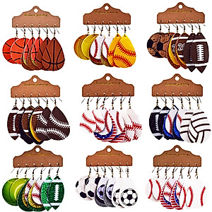 3Pairs Sporty Style Earrings, Glittering Sequin Leather Earrings, Rugby Basketball Baseball Football Cheerleaders Lightweight Multilayer Teardrop-Shaped Hook Dangling Jewelry-baseball