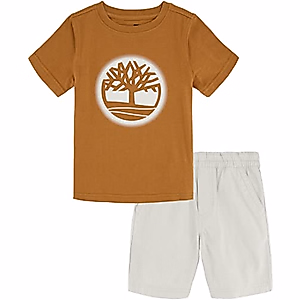 Timberland Baby Boys 2 Pieces Tee Shorts Set, Brown Sugar, 3T US