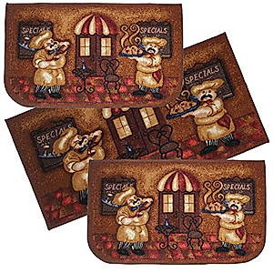 Kashi Home Kitchen Rug, Printed Area Rug, Durable Floor, Door Mat, Farmhouse Non-Slip Carpet Latex Backing Beautiful Design Chef 3pc Set (2 18x30 D Shape & 1 20x40)
