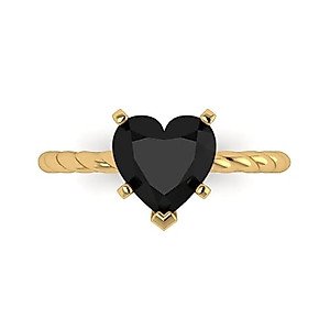 2ct Heart Cut Solitaire Rope Twisted Knot Natural Black Onyx Engagement Bridal Promise Anniversary Ring 18K Yellow Gold 7.5