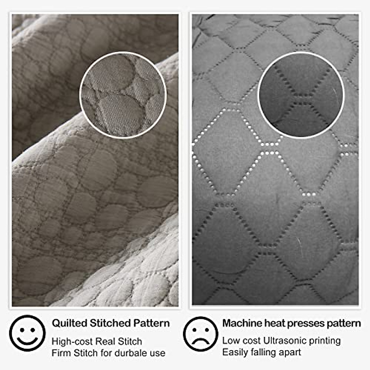 Quilt Set King Size Beige, Classic Geometric Spots Stitched Pattern, Stone-Washed Microfiber Chic Rustic Look, Ultra Soft Lightweight Quilted Bedspread for All Season, 3 Pieces