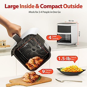 Air Fryer,Beelicious® 8-in-1 Smart Compact 4QT Air Fryers,with Viewing Window,Shake Reminder,450°F Digital Airfryer with Flavor-Lock Tech,Dishwasher-Safe & Nonstick,Fit for 1-3 People,White