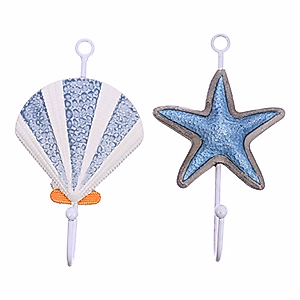 Cabilock 2Pcs Mediterranean Wall Hooks Clothes Hooks Sea Shell Coats Hat Key Rack Towels Hangers Nautical Decorative Hooks for Home Bedroom Beach Coastal Ornaments
