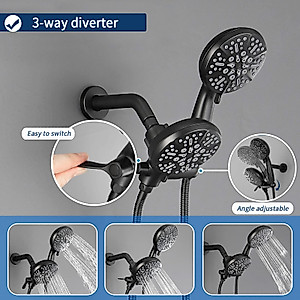 3 Handle Shower Faucet Set with Tub Spout Bathtub Shower Faucet Combo Set Shower System Complete Tub and Shower Trim Kit Matte Black Wall Mounted Shower Fixtures