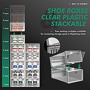 Durable Shoe Boxes Clear Plastic Stackable, Sturdy Hard Plastic Shoe Storage Boxes, Pure Clear Shoe Boxes Stackable, Space Saving Shoe Box Sneaker Storage Shoe Containers Medium Size Shoe Case 12PACK (Clear-8Pack)