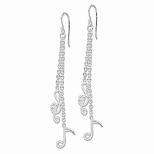 925 Sterling Silver Music Notes Drop Dangle Earrings