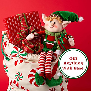 Pudgy Pedro's Party Supplies - Christmas Canvas Gift Bags - Red Peppermint Candy Green Argyle - XX-Large Fabric 16.5" x 13.5" Present Stocking - 2 ct