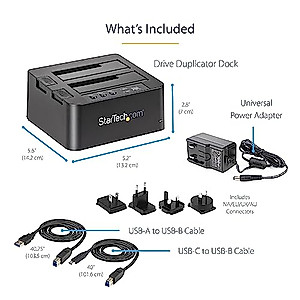 StarTech.com Standalone Hard Drive Duplicator, External Dual Bay HDD/SSD Cloner/Copier, USB to SATA III Docking Station