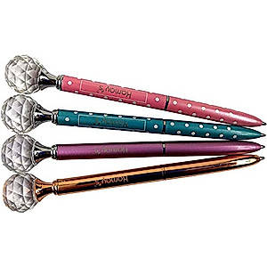 4PCS Crystal Ball Diamond Pen Metal Ballpoint Pen with Big Crystal Diamond Funky Design Queen's Scepter Crown Style Office Supplies 1.0mm Black Ink with Gift Box by Kamay's (Rose+Rose Gold+Pink+Blue)