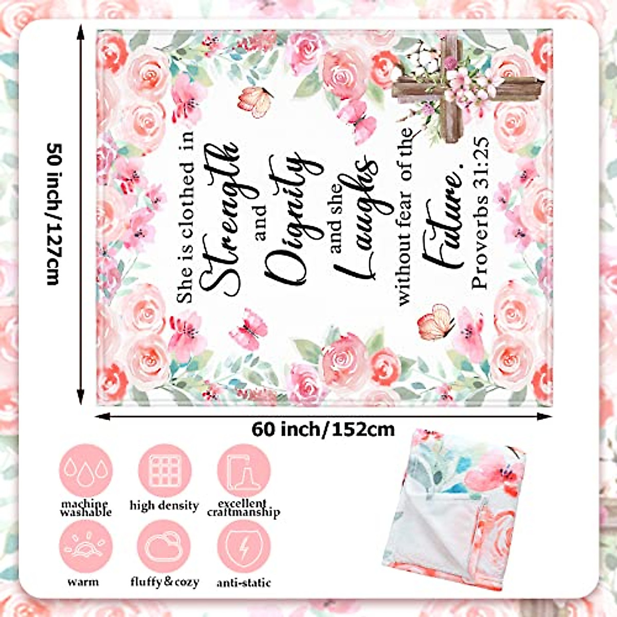 Rtteri Christian Gifts for Women Bible Verse Blanket with Inspirational Thoughts and Prayers Religious Gift Throw Blanket with Bible Verse Scripture Gifts for Women Friends 60 x 50 Inch