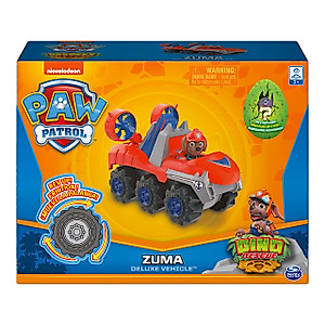 PAW Patrol, Dino Rescue Zuma’s Deluxe Rev Up Vehicle with Mystery Dinosaur Figure, Preschool Toys for Boys & Girls Ages 3 and Up