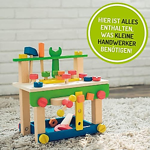 EverEarth Toddler Workbench with Tools. Wooden Building Set Hammer Toy