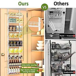 Churboro Over the Door Pantry Organizer Rack with 9 Adjustable Baskets, 9 Tiers Dual-use Hanging or Wall Mount Spice Rack Organizer, White