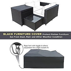 Toolsempire 5 Pieces Wicker Patio Furniture Set, Rattan Sectional Furniture Patio Set with 30" Fire Table, Storage Box & Tempered Glass Tabletop, Fire Pit Table Set for Garden, Backyard(Turquoise)