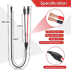 PAEKQ Solar Panel to 5.5x2.1mm Adapter Cable, DC 5.5x2.1mm Connector with DC 8mm, DC 5.5x2.5mm and DC 3.5x1.35mm Converter for Portable Power Station GZ Yeti Jackery Solar Generator- 14AWG 6Ft