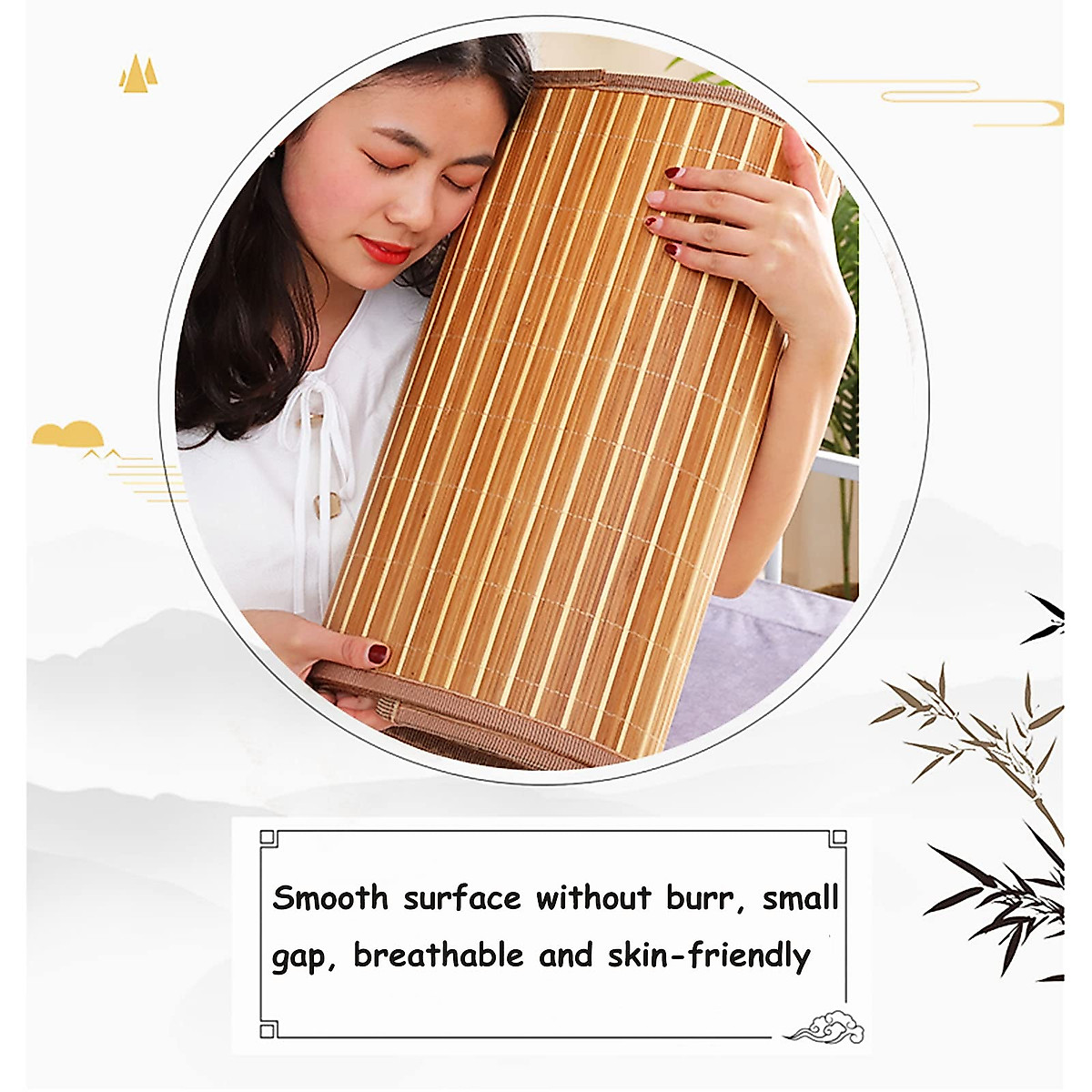 Summer Bamboo Sleeping mat, Foldable Double Sided Bamboo mat for bed, Mattress Topper twin Queen Cool mat for Living Bedroom Floor (90x190cm/35.4x74.8inch, Bamboo)