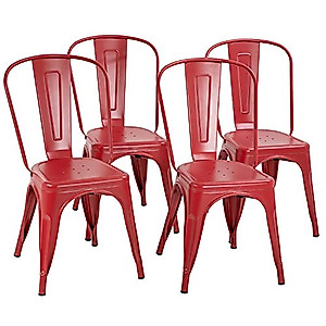 Metal Dining Chairs Set of 4 Stackable Metal Chairs Room Chair Vintage Patio Chair with Back 18 Inches Seat Height Kitchen Chair Tolix Restaurant Chairs (Red)