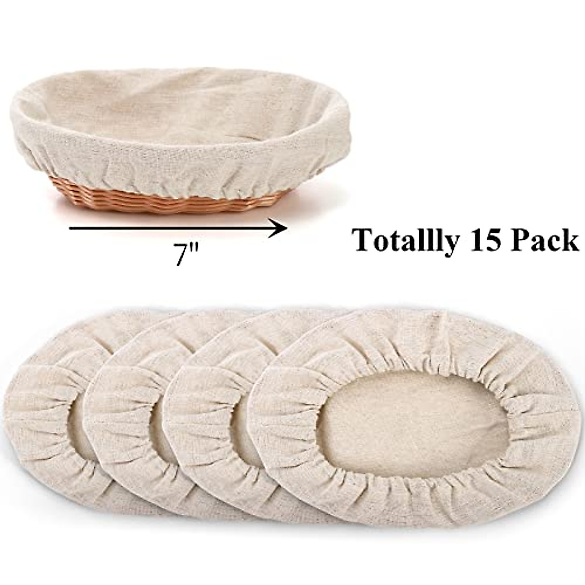 Hiceeden 15 Pieces Bread Proofing Basket Cloth Liner, 7.8 Inch Oval Natural Fiber Dough Banneton Proofing Basket Cover for Homemade Bread Home Baking, Fit for 7.8" Diameter or Smaller Basket