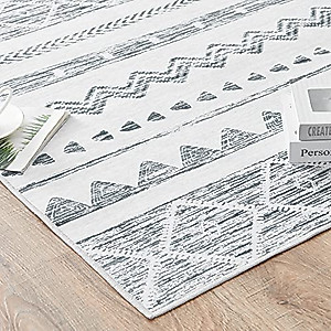 jinchan Runner Rug 2x5 Area Rug Hallway Boho Kitchen Rug Moroccan Floor Cover Bathroom Rug Geometric Bohemian Mat Black Foldable Thin Rug Dimond Non Slip Carpet for Living Room Bedroom Dining Room