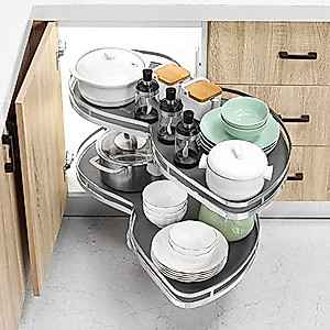 Left/Right Swing Blind Corner Cabinet Pull Out Organizer, 2 Tier Swing Tray Blind Kitchen Cabinet Soft Close Blind Shelf Organizer for 860mm Cabinet,Right Open
