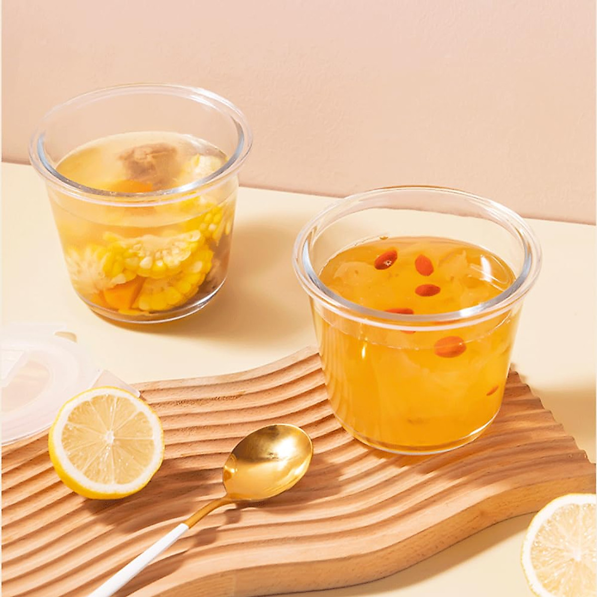 X.SSTTXN 3-Cup/24 Ounce Glass Food Storage Containers, Round Glass Soup Container with Airtight Lids, Leak-proof Soup Stew Food Storage and Meal Prep Container, Microwave Freezer Safe, Set of 4(Clear)