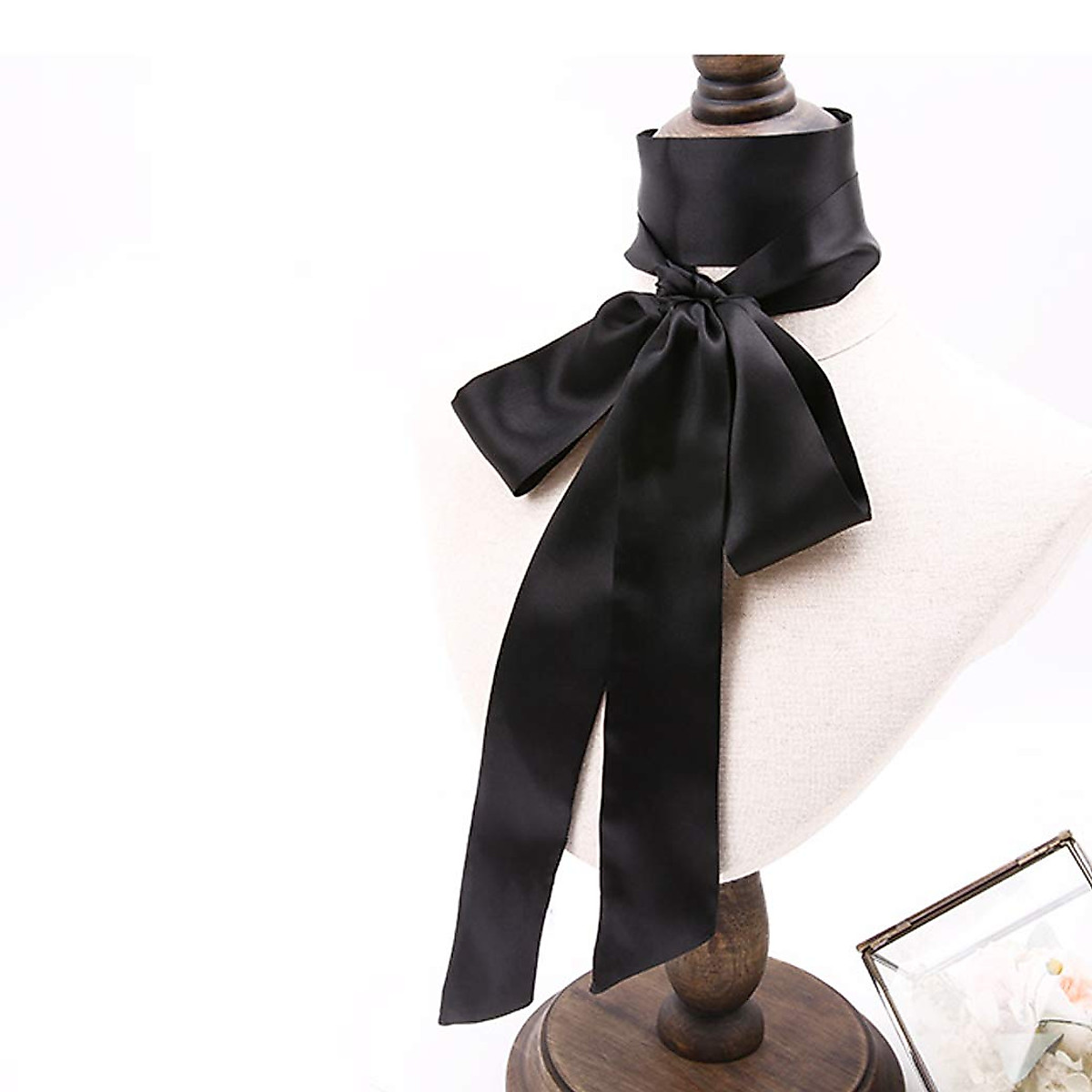 Lujuny Long Thin Chiffon Silk-like Scarf - Skinny Neck Tie Waist Belt for Women Girls, 78.0 inch (BLACK)