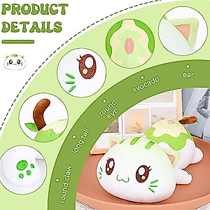 AIXINI Cute Avocado Cat Plush Pillow 13.7" Kitten Stuffed Animal, Soft Kawaii Cat Plushie Gift for Kids