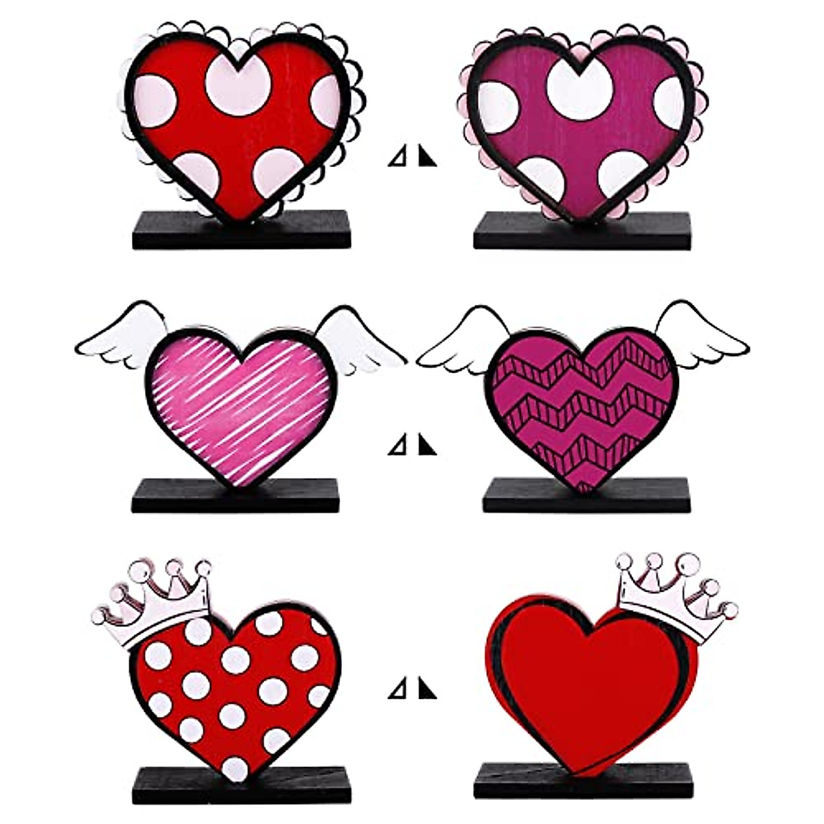 3Pcs Valentines Day Decor Heart Table Decorations Sign, Valentines Day Double-sided Heart Wooden Tiered Tray Decor, Classic Valentines Day Decorations for the Home Table Decor Valentines Day Gifts