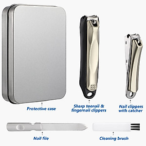 Nail Nipper, Premium Stainless Steel Fingernail and Toenail Clipper Cutters,Nail Cutters Sets with Nail File and Cleaning Brush for Seniors, Aducts,
