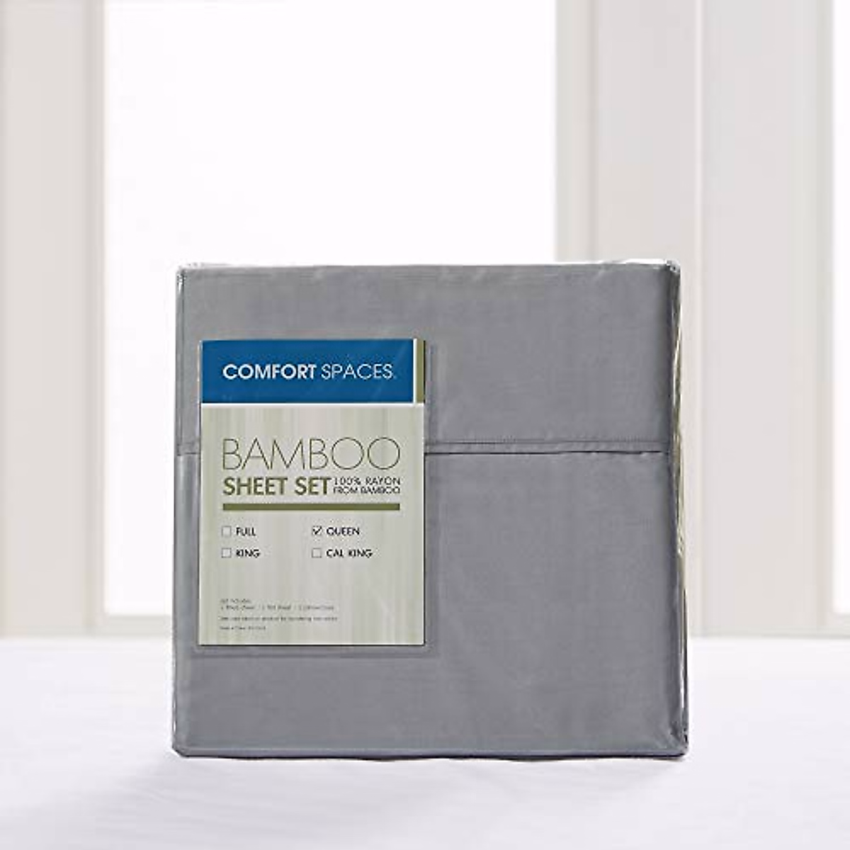 Comfort Spaces 100% Rayon (from Bamboo) Bed Sheets Set, Breathable, Cooling Sheet with 15" Deep Pocket, All Season, Cozy Bedding Set, Matching Pillow Cases, Queen, Charcoal 4 Piece (CS20-1201)