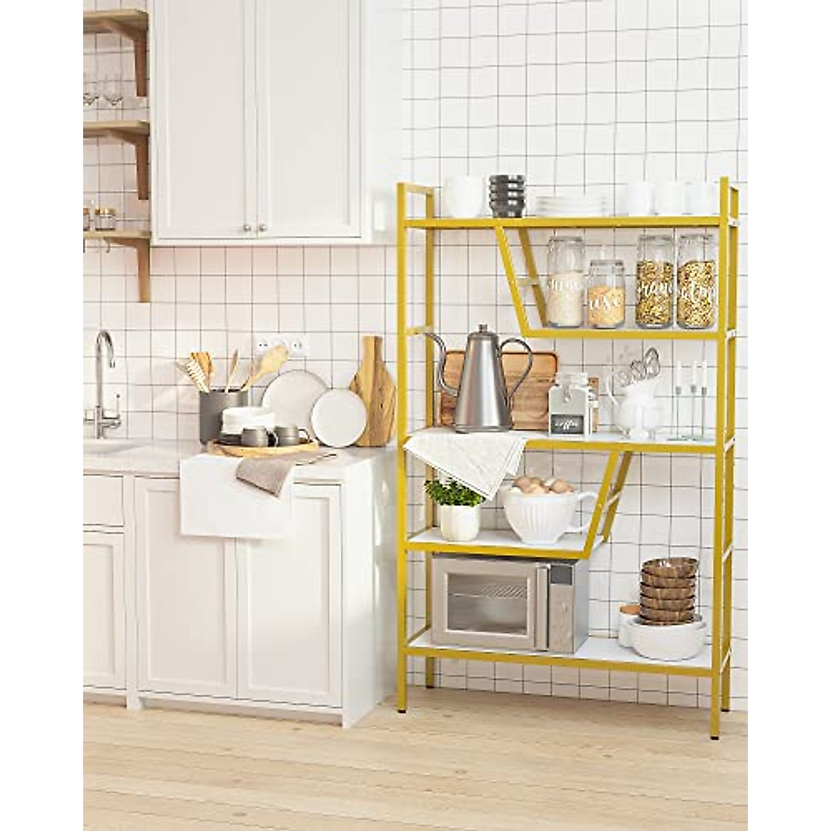 Teraves 5-Tier Adjustable Bookshelf Wood Bookcase with Metal Frame Book Shelf Organizer for Living Room/Bedroom/Study Room,46 Variants