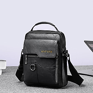 Messenger Bag for Men Crossbody Shoulder Purse Small Vintage PU Leather Satchel Pouch Side Crossover Handbag (Men Messenger Bag for Black)