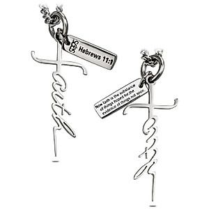 Shields of Strength Women's 14K Gold or Stainless Steel Faith Cross Pendant Necklace Hebrews 11:1 Bible Verse Christian Gifts Religious Jewelry Girl