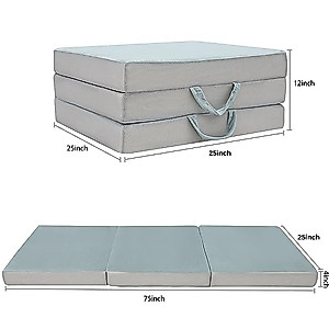 MeMoreCool Folding Mattress Foldable Mattress, 4 Inch Memory Foam Trifold Mattress Topper, Portable Floor Mattress Guest Bed Camping Traveling with Washable Cover & Soft Fitted Sheet, Single