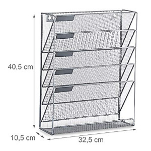 Relaxdays Wall Mount Magazine Rack, 10.5 x 32.5 x 40.5 cm, Silver