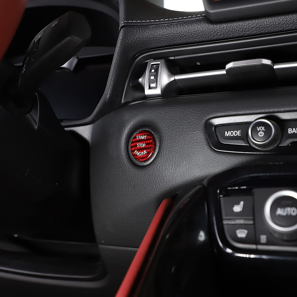 car one-Key Ignition Start Real Carbon Fiber Patch Decoration for Toyota Supra GR A90 A91 MK5 2020-2022 Car Accessories (Red Carbon Fiber)